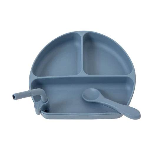 All4Ella Silicone Plate with Straw & Spoon - Slate Blue – Outlet Shop ...